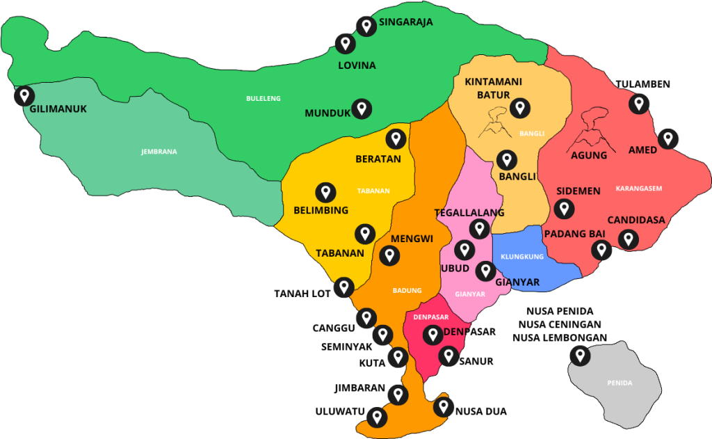Mapa de Bali por Regiones 100% Detallado y Descargable | Viajes y Tips